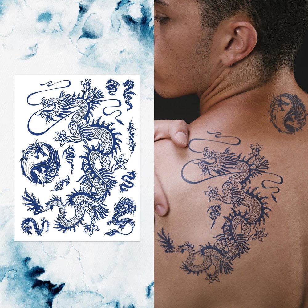 Supperb Semi-Permanent Tattoo - Blue Dragon Temporary Tattoos, Lasts 1 ...
